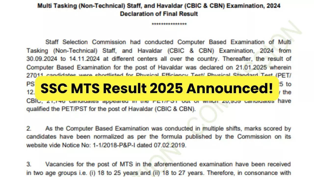 SSC MTS Result 2025 Declared; 8,079 Candidates Qualify for MTS Post ...