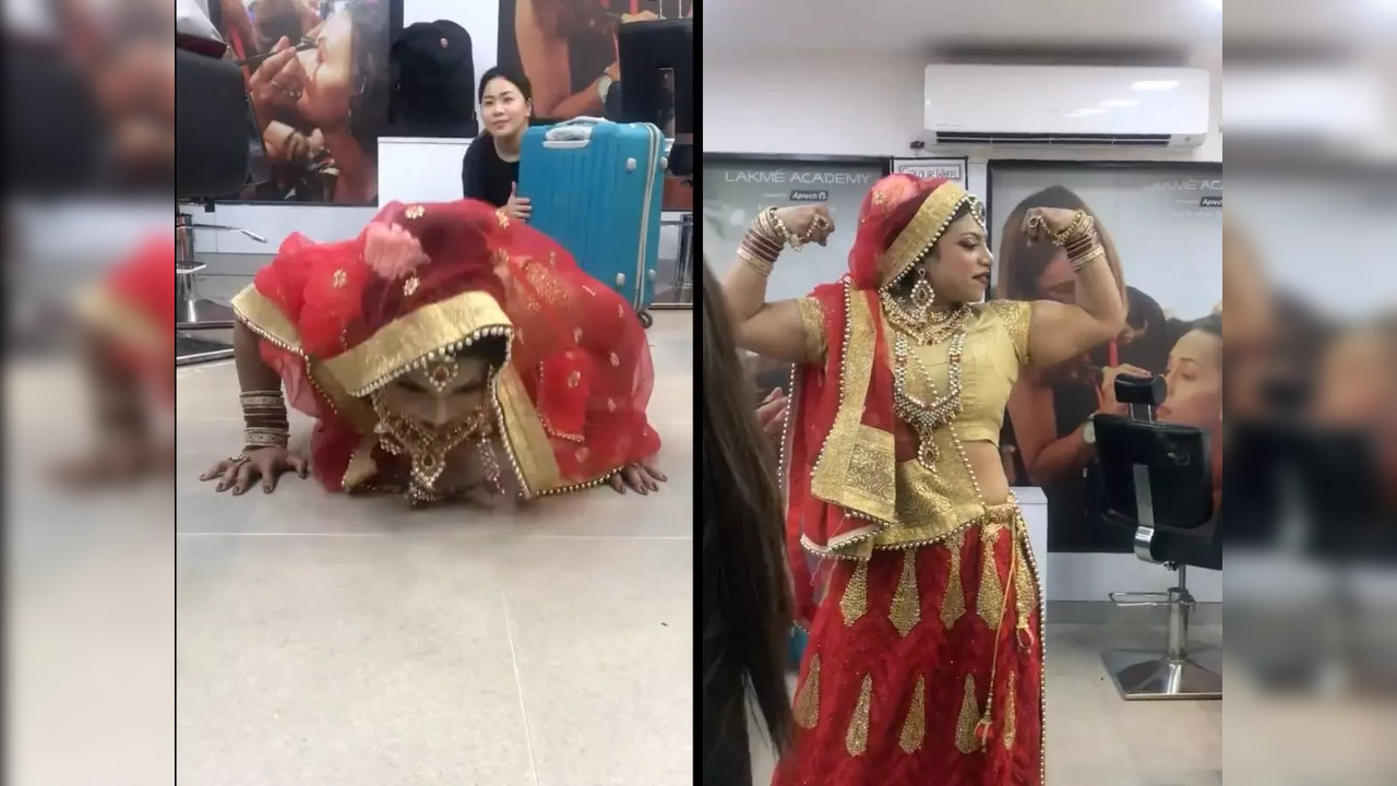 Viral video: Bride dressed in heavy lehenga and jewellery effortlessly ...