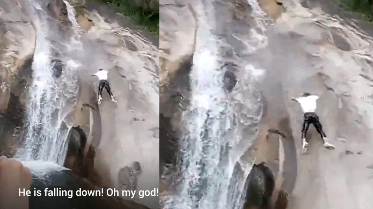 Stunt gone wrong! Man falls from waterfall, slams into bed of rocks in ...