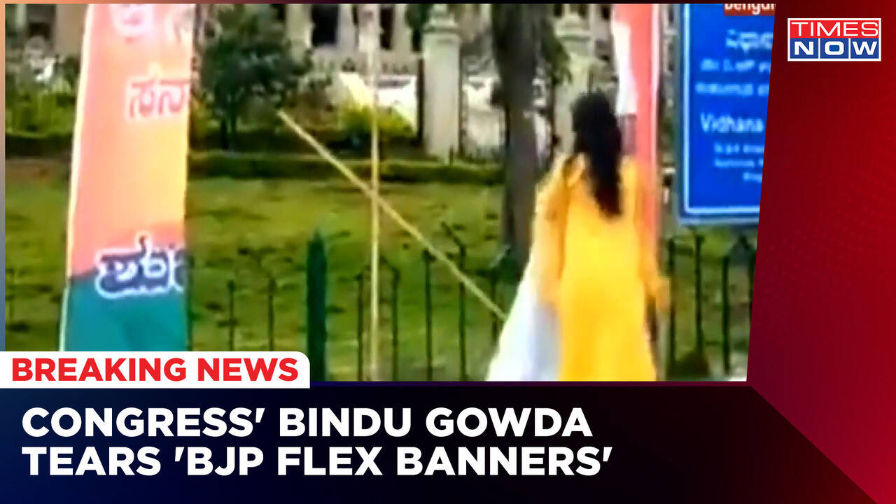 Female Congress Workers Rips Apart Flex Posters Of CT Ravi In Bengaluru ...