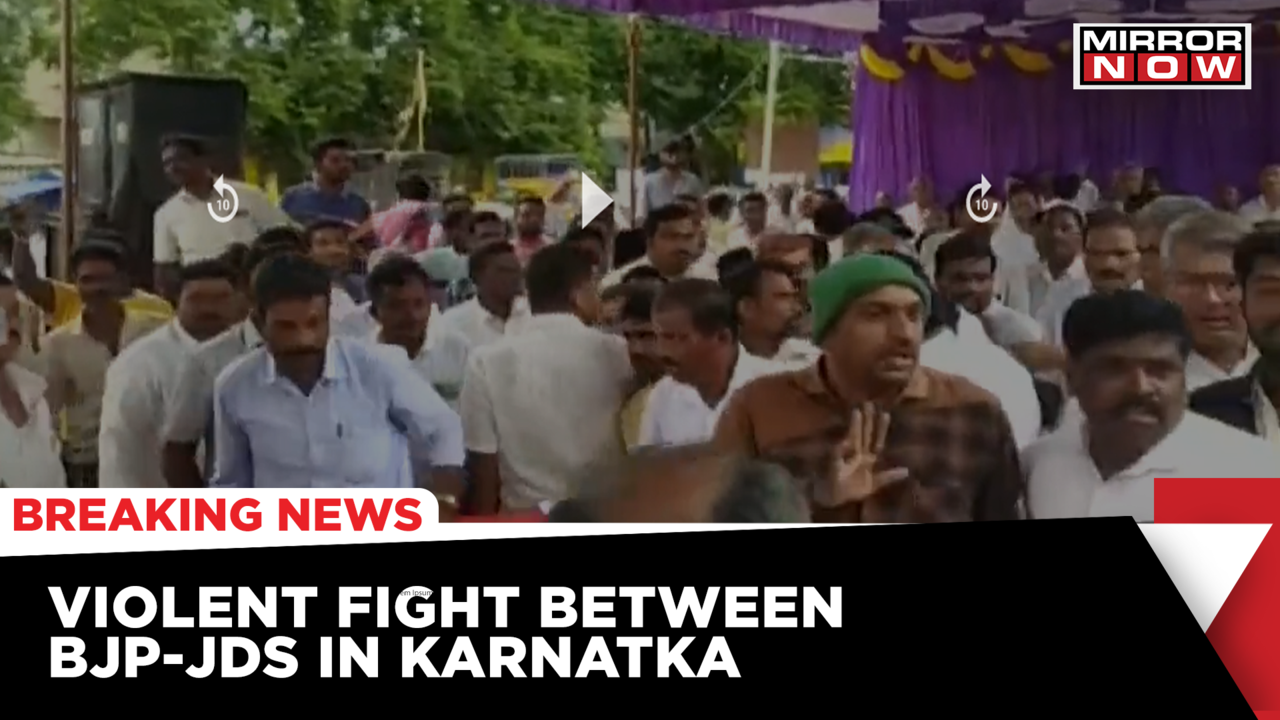 Violent Fight Between BJP & JDS During Pipeline Project Inauguration In ...