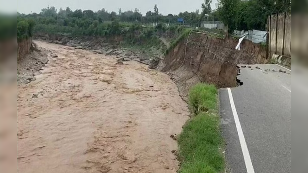 Punjab: Road leading to Pathankot airport washed away due to increased ...