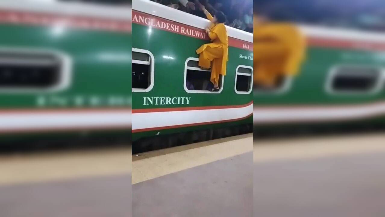 Viral video: Woman's repeated attempts to climb on the roof of a ...
