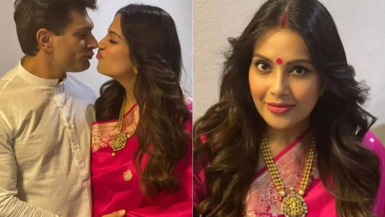 Mom-to-be Bipasha Basu glows in rani pink saree at her baby shower ...