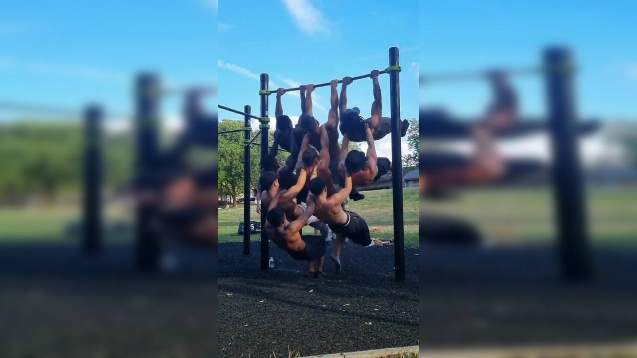 Viral video: Nine calisthenics athletes form 'front lever pyramid ...