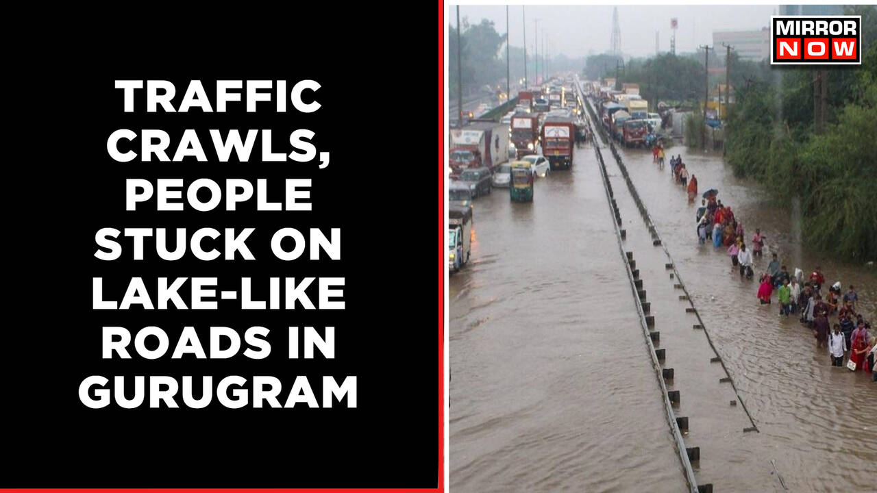 Gurugram Rain Fury: Traffic Crawls, People Stuck On Lake-Like Roads ...
