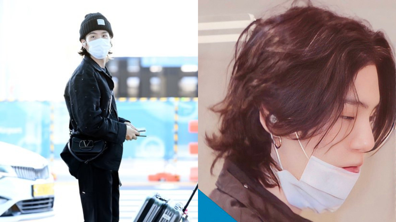 BTS' Suga casually ruffles his long hair at the airport and it's nothing short of a K-drama ...