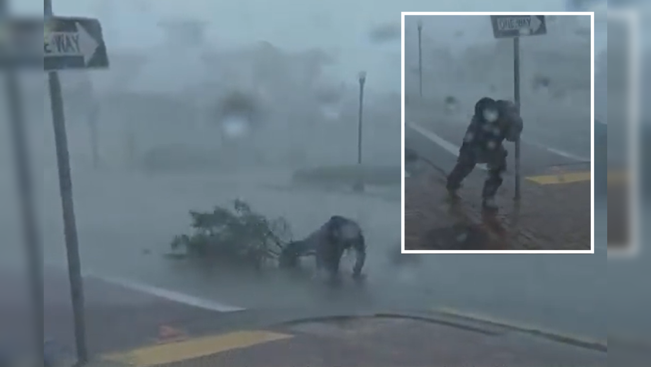 Reporter gets hit by a flying tree branch while covering Hurricane Ian ...
