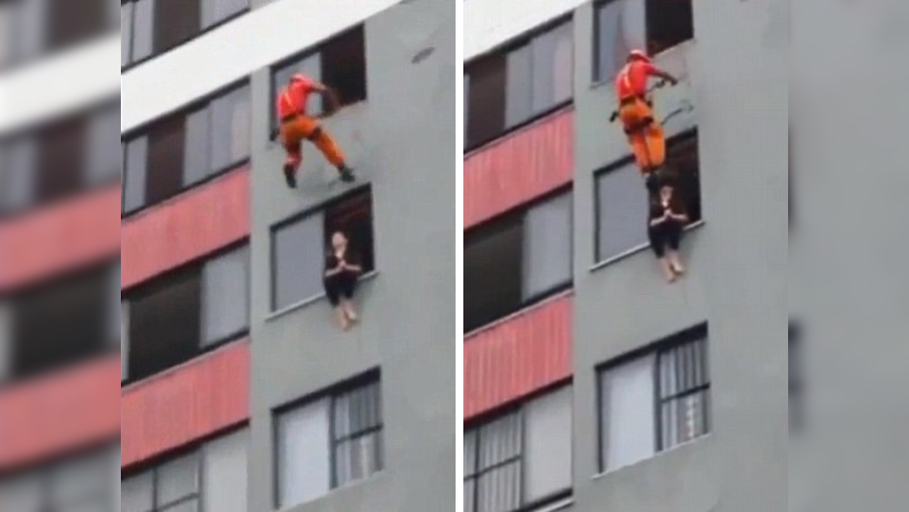 VIDEO | Firefighter saves suicidal woman standing on window ledge by ...