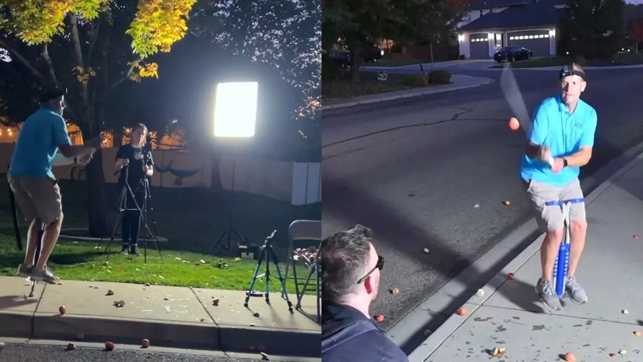 Serial record-breaker bags another Guinness title by slicing apples while bouncing on pogo stick ...