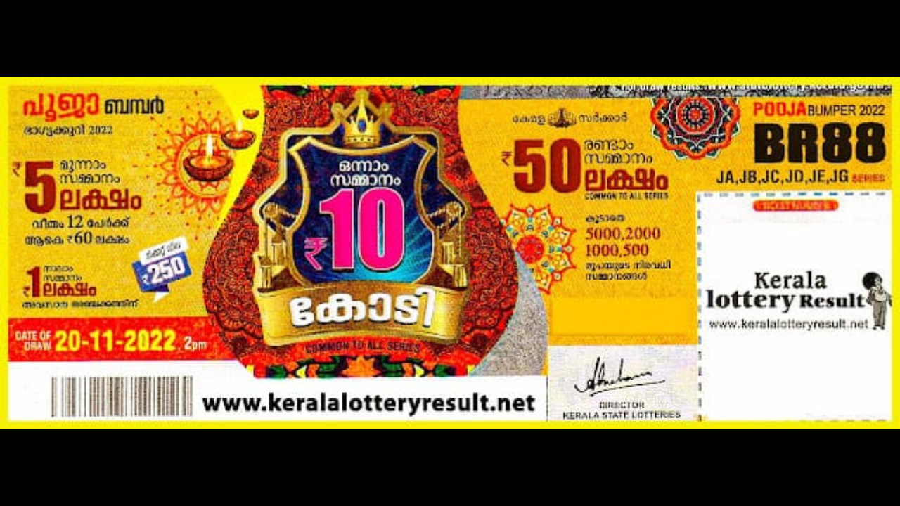 Kerala lottery| Kerala Pooja Bumper 2022 BR 88 lottery result to be ...
