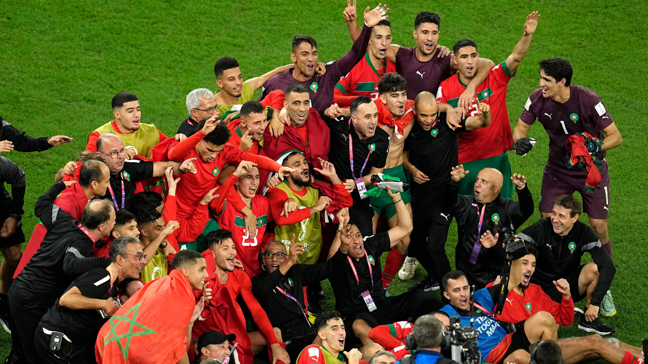 FIFA World Cup: Morocco players celebrate shock win against Spain with ...