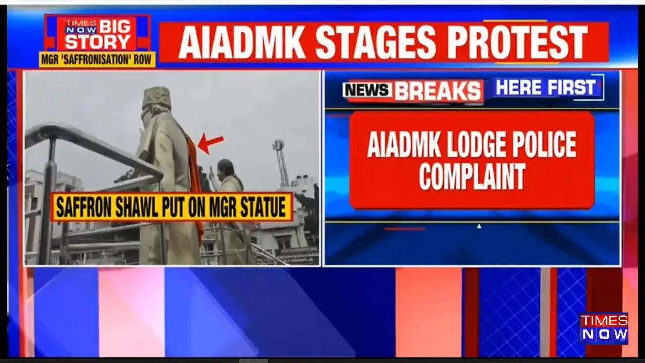 AIADMK on war path after MGR statue 'saffronised' with shawl in Madurai ...