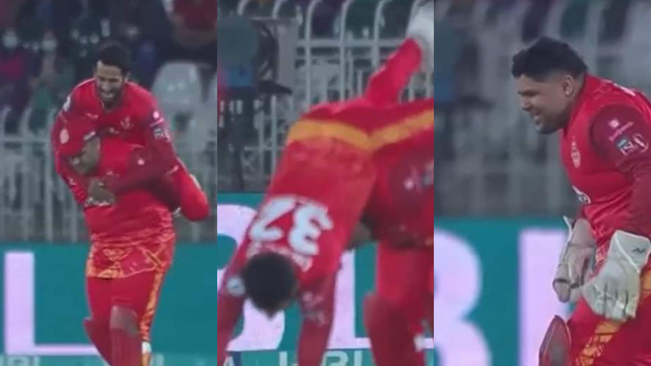 Hasan Ali tries to jump on Azam Khan but falls on to ground leaving ...