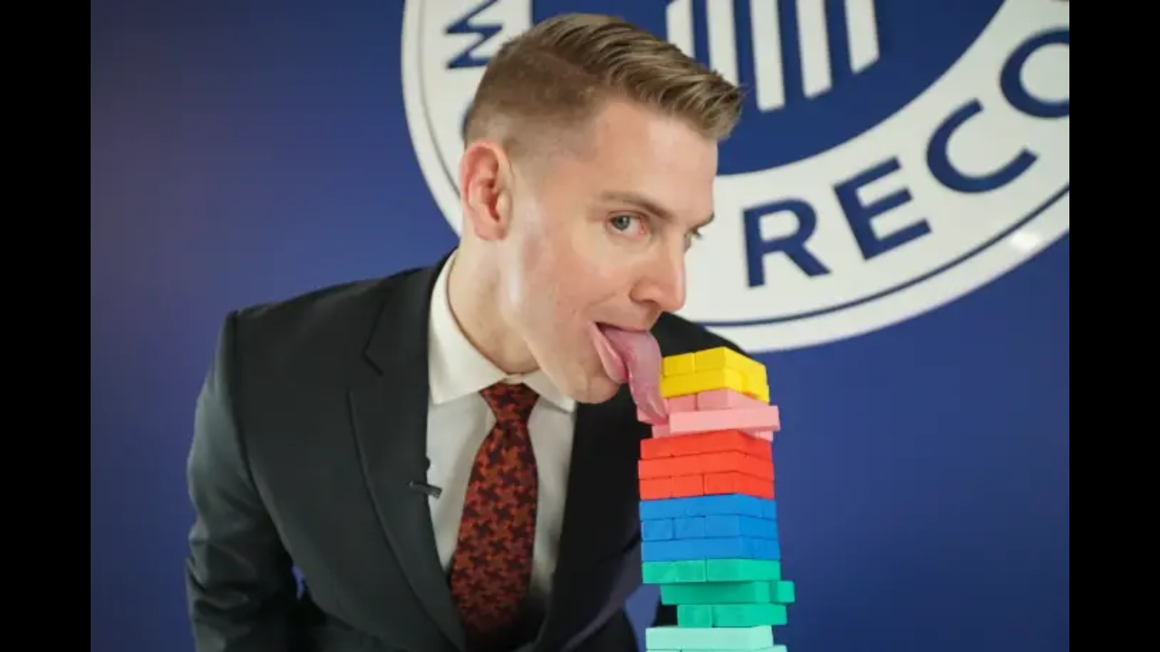 Nick Stoeberl, man with world's longest tongue, plays Jenga to break ...
