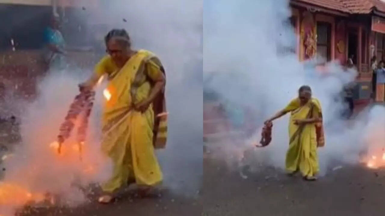 Viral video: Elderly woman holds lit firecrackers fearlessly, stunt ...