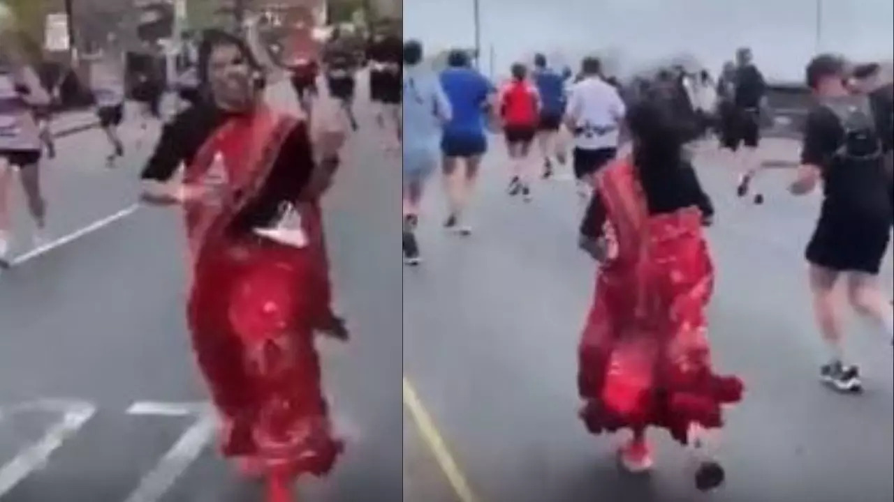 Viral Video | Woman Runs Marathon In Saree And Sneakers In Manchester ...